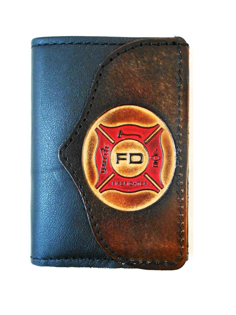 Hand-crafted firefighter Leather Tri-fold Wallet - Etsy