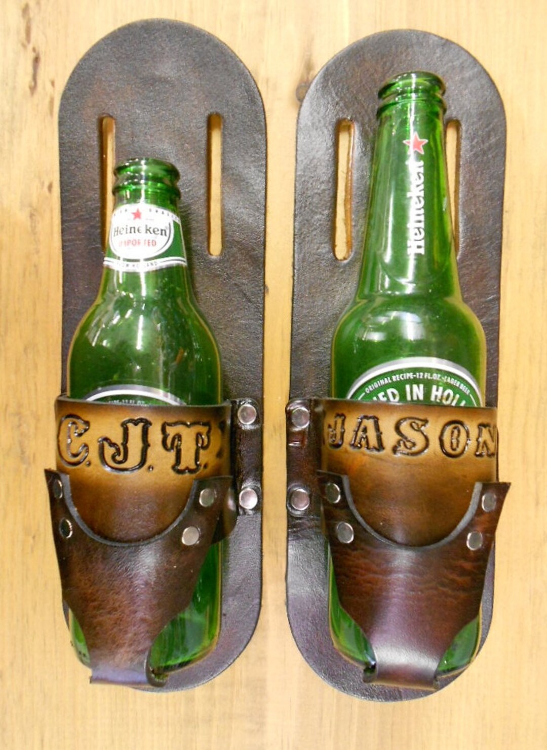 Custom Hand-crafted Leather Beer Holster, Personalized Name or Initials ...