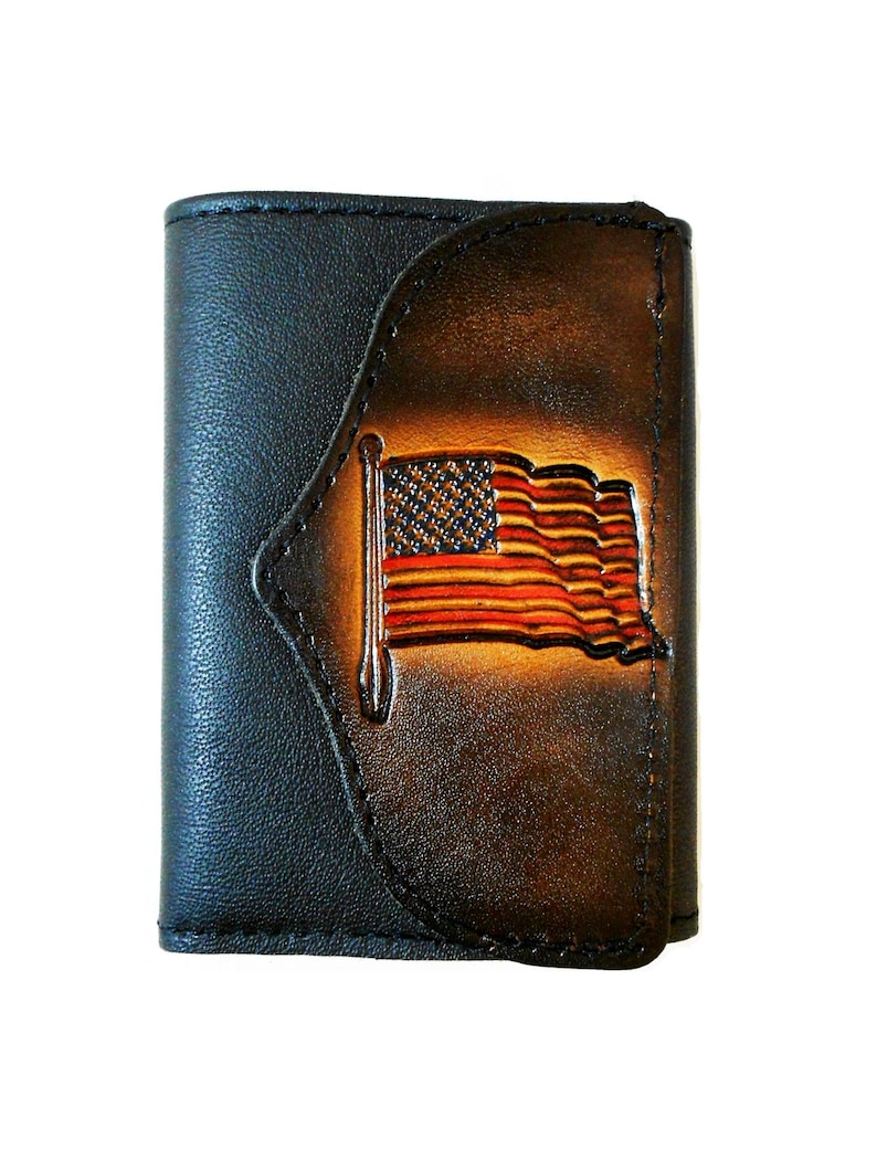 Handcrafted Leather Trifold Wallet American Flag USA United - Etsy