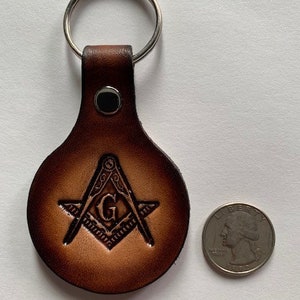Four Pack of Leather Masonic Keychains, Lot of 4 Key Fobs Mason Lodge ...