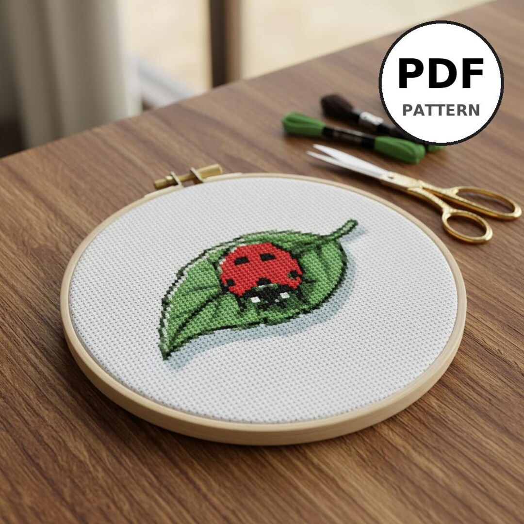 Ladybug Cross Stitch Pattern, Cute Bug Embroidery Design, Small Modern ...