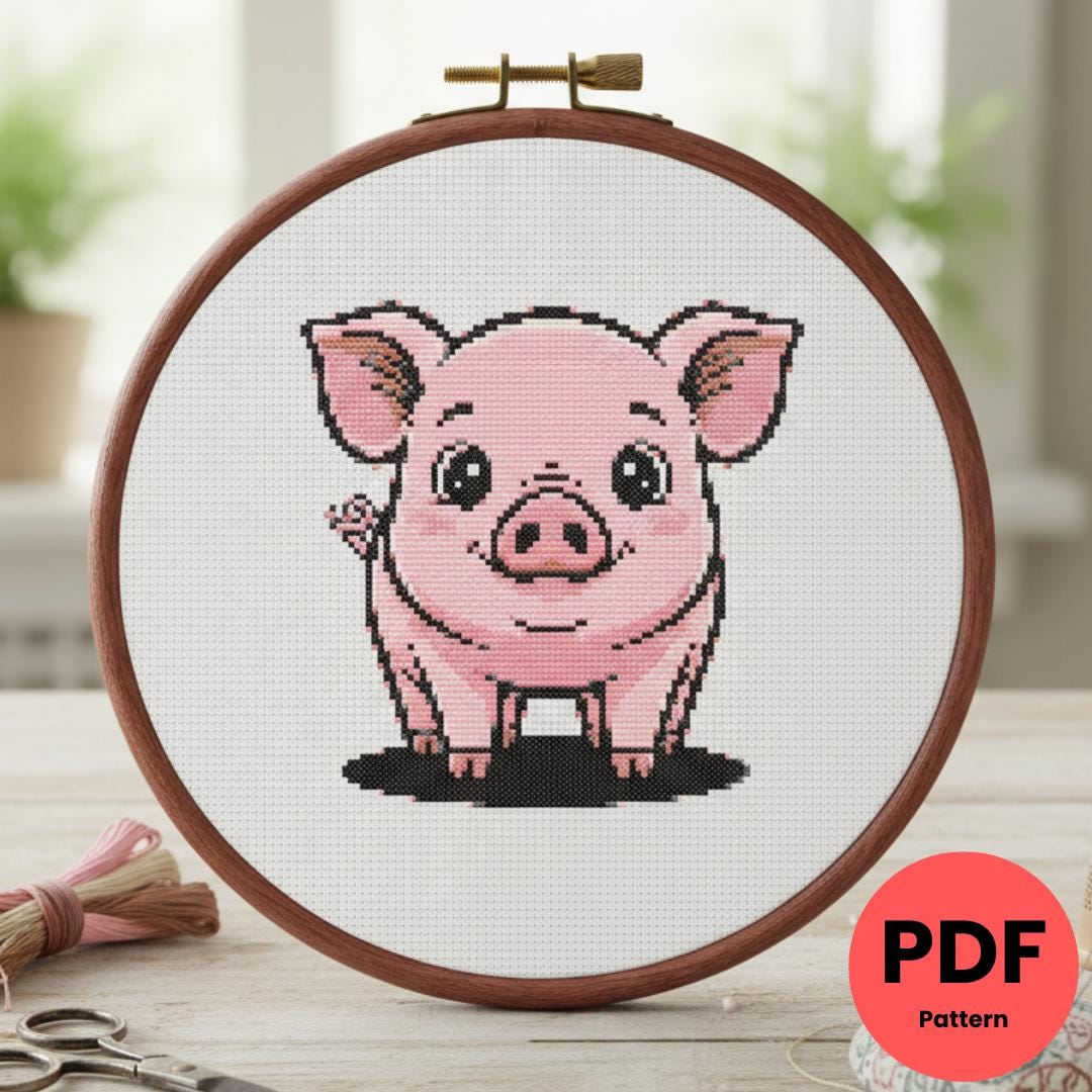 Pig Cross Stitch Pattern Simple Animal Embroidery Design for Beginners ...