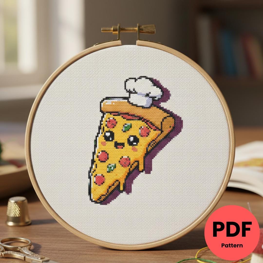 Pizza Slice Cross Stitch Pattern Simple Food Embroidery Design Modern ...