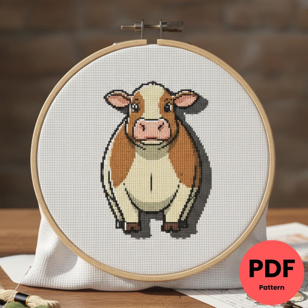 Cute Cow Cross Stitch Pattern PDF for Beginners Simple Farm Animal ...