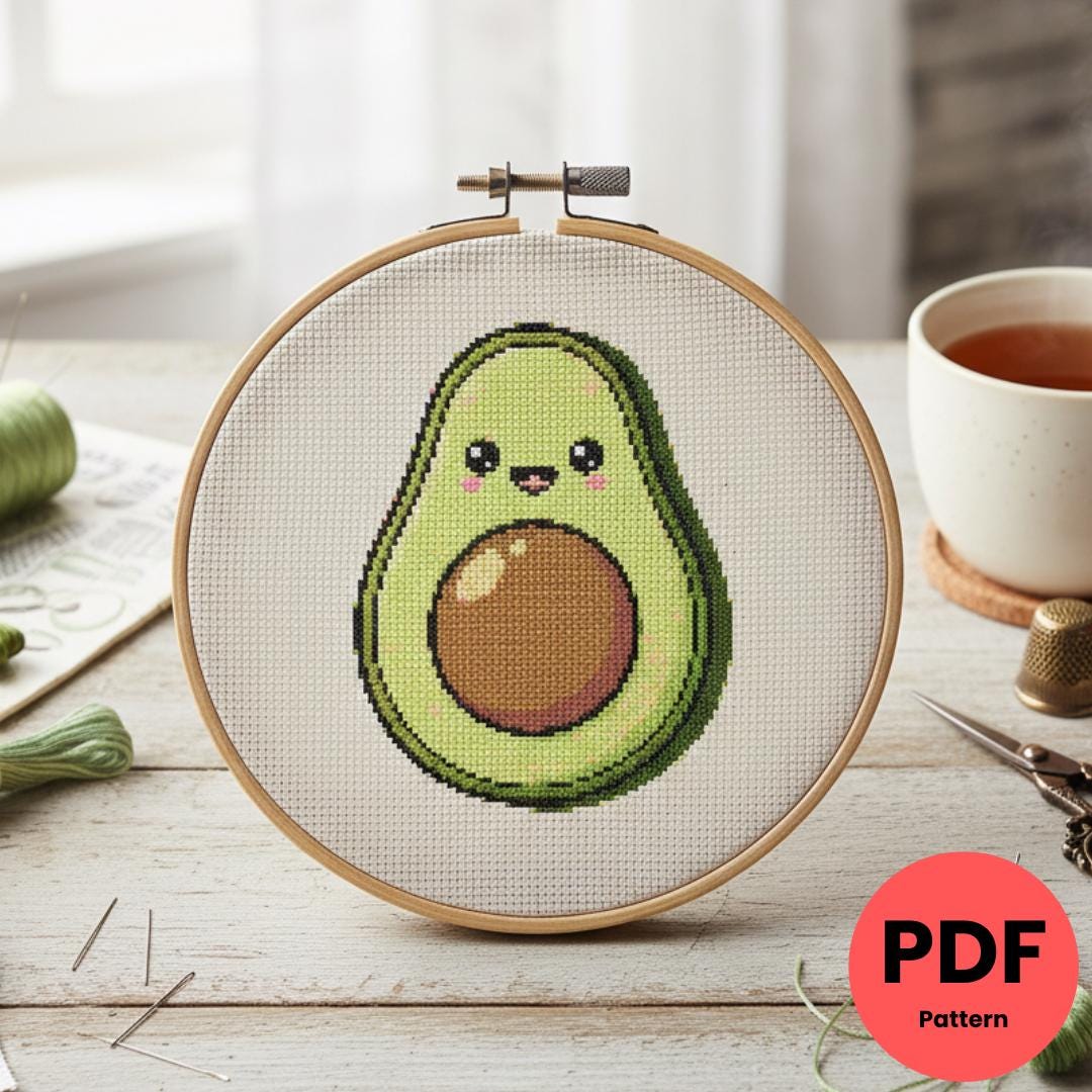 Avocado Cross Stitch Pattern PDF for Beginners Simple Food Needlepoint ...