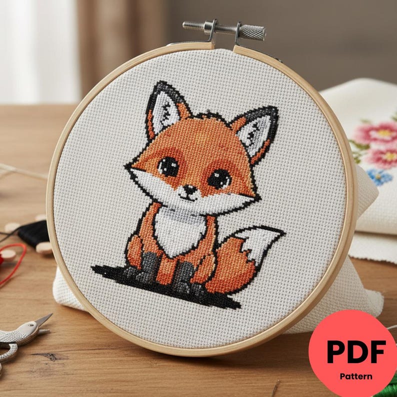 Fox Cross Stitch Pattern Simple Fox Embroidery Design Modern Animal ...