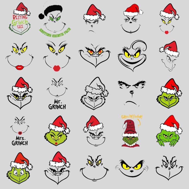 Grinch Face SVG Bundle: Grinch Chrismas, Clipart (cut Files) - Etsy