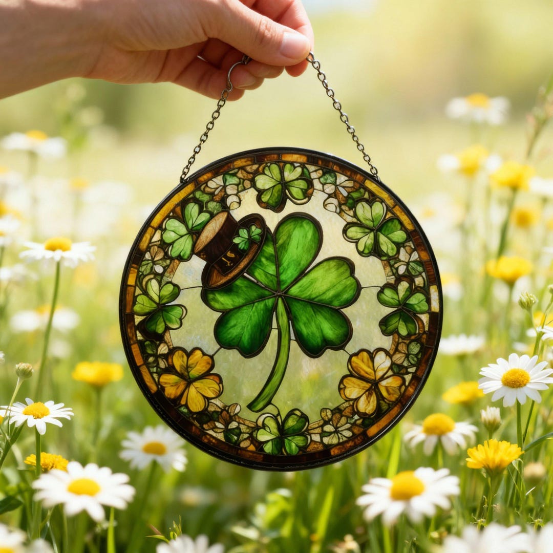 Four Leaf Clover Glass Suncatcher, Shamrock Window Decor, St. Patrick's ...