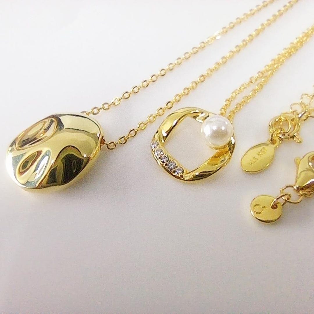 Pandora Organic Shape Round Pendant Gold Necklace Set 45cm - Etsy