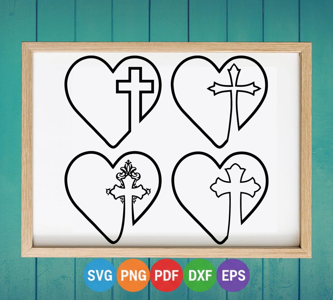 4 Design Heart and Cross SVG Set | Christian Love Symbol Collection ...