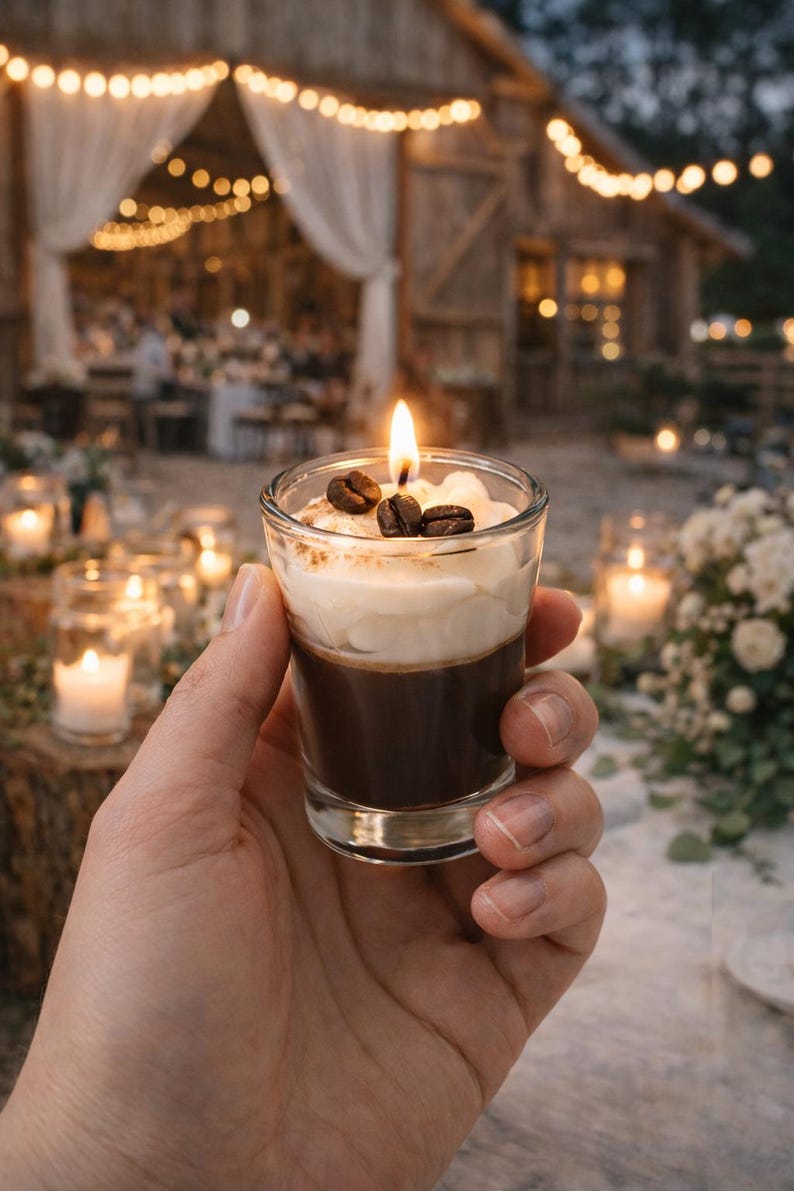 Luxury Wedding Favors, Espresso Martini Glass Shot Glass Candles- Hand ...
