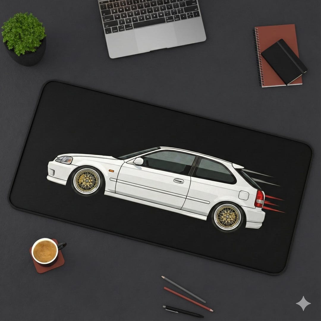 White Honda Civic EK Hatchback Desk Mat | Car Mousepad | Racing Car ...
