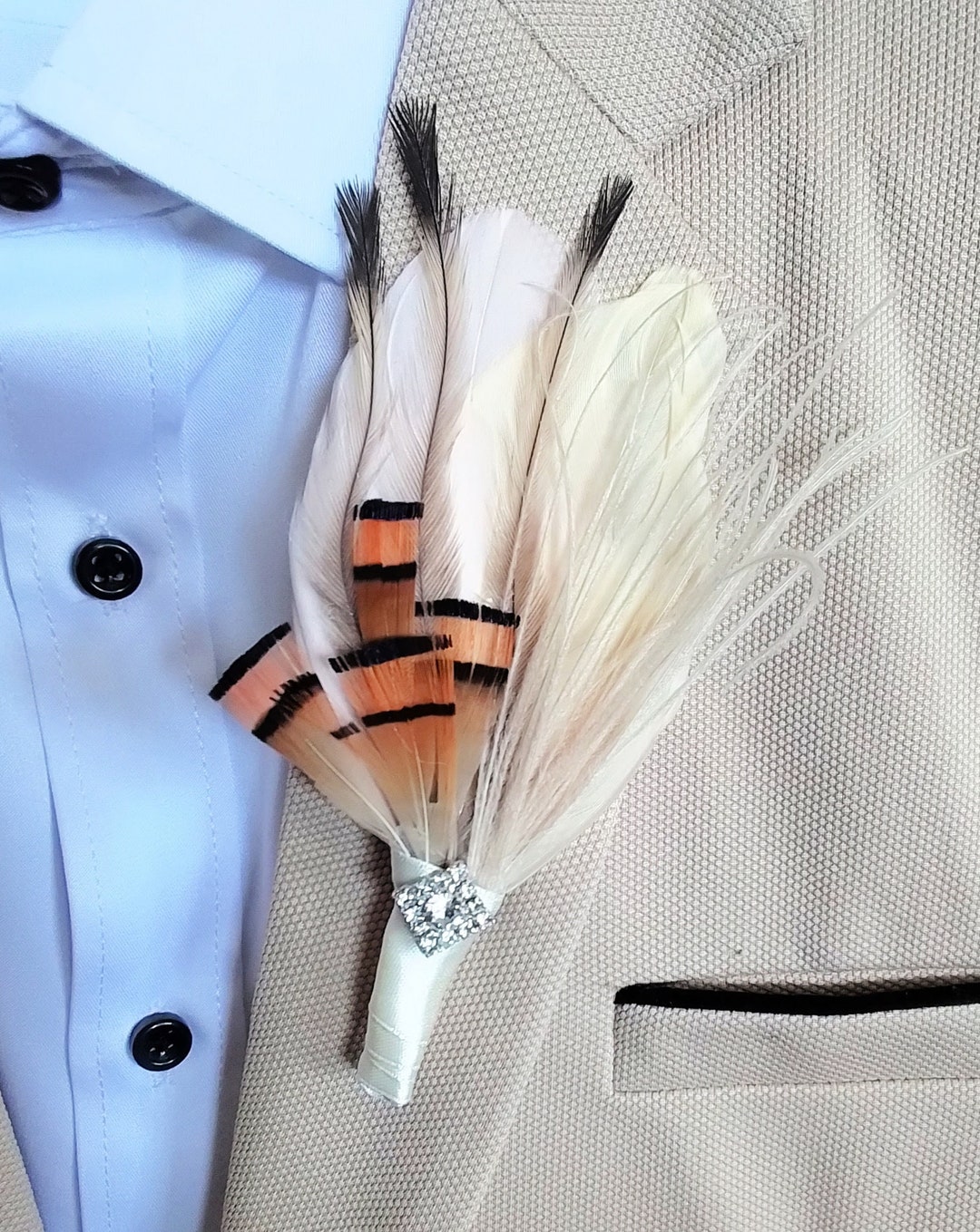 Feather Boutonniere Bout, Peacock Duck Emu Pheasant Feather Lapel Pin ...