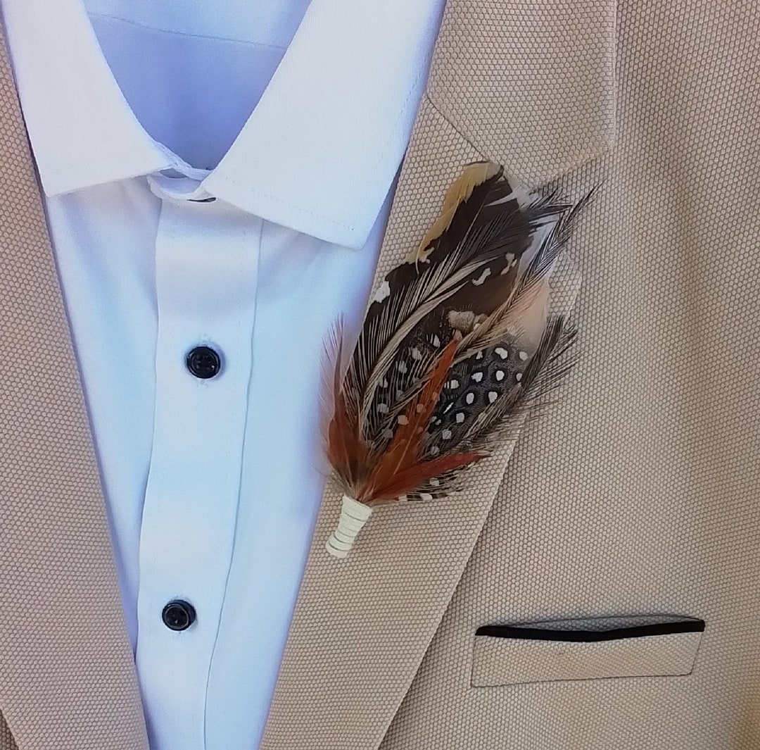 Feather Boutonniere Bout, Duck Emu Pheasant Feather Lapel Pin, Groom ...