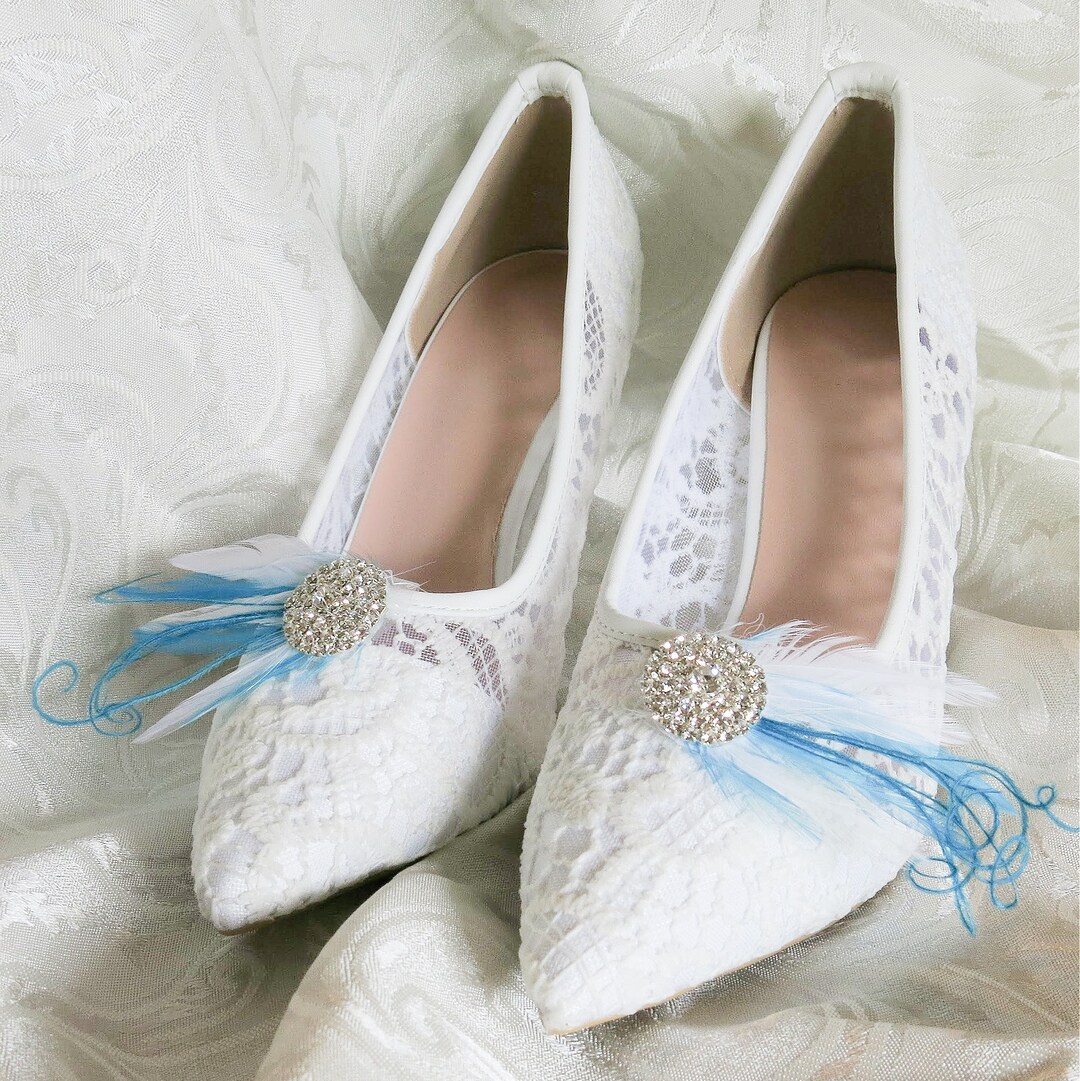 Feather Shoe Clips Something Blue Bridal Bridesmaid, Rhinestone Crystal ...