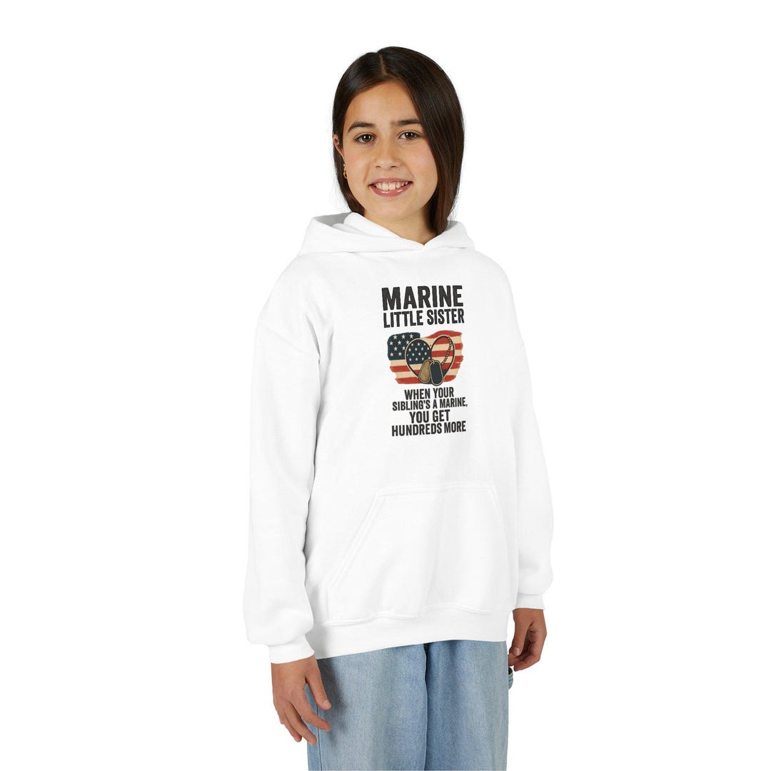 Little Sis Marine Pride Youth Hoodie, Vintage Heart Graphic - Etsy