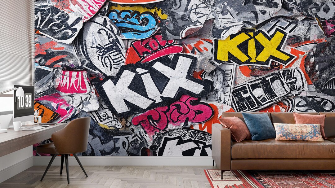 Graffiti Peel and Stick Mural, Street Art Wallpaper, Removable Grunge ...