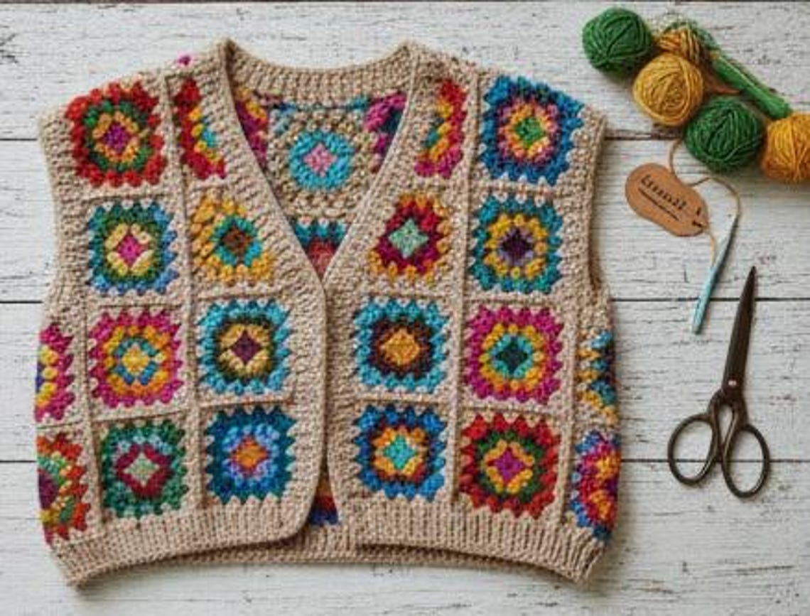 Granny Square Vest Crochet Pattern - Granny Square Cardigan Pattern ...