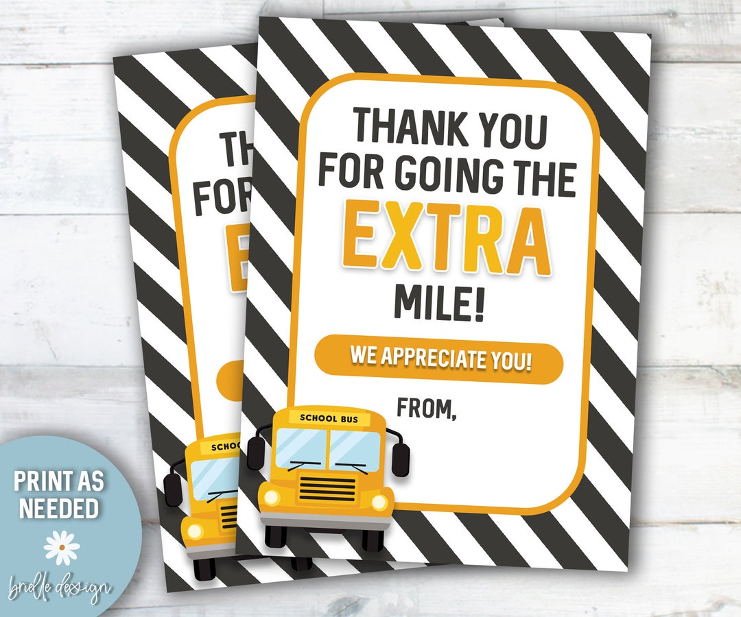 Extra Mile Thank You, Bus Driver Thank You, Printable Tag, Bus Driver ...
