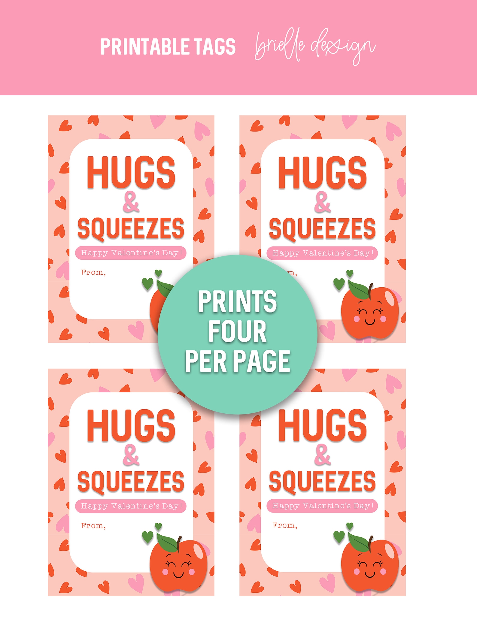 Hugs and Squeezes, Valentine Printable, Valentines Tag, Class Treat ...