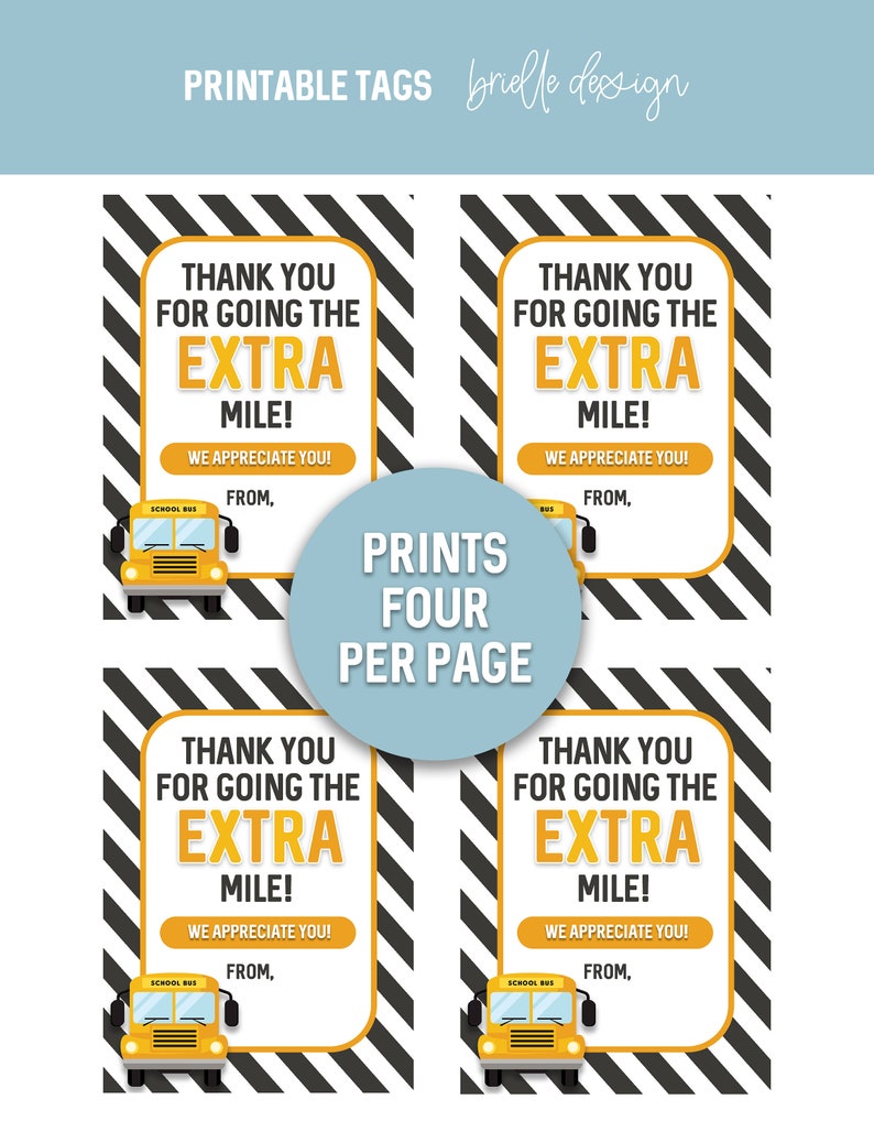Extra Mile Thank You, Bus Driver Thank You, Printable Tag, Bus Driver ...