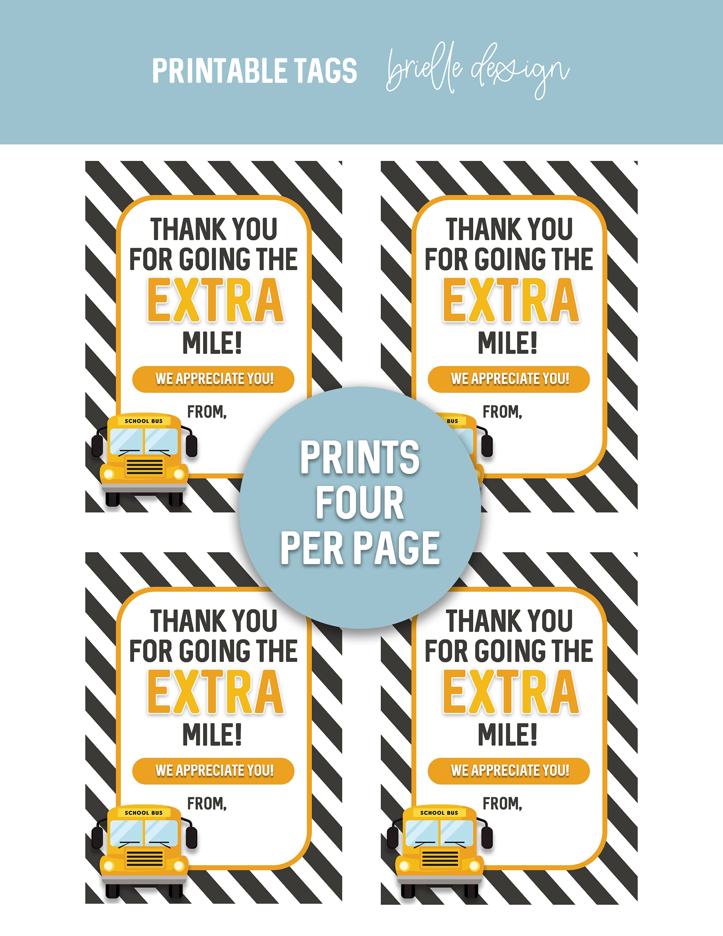 Extra Mile Thank You, Bus Driver Thank You, Printable Tag, Bus Driver ...