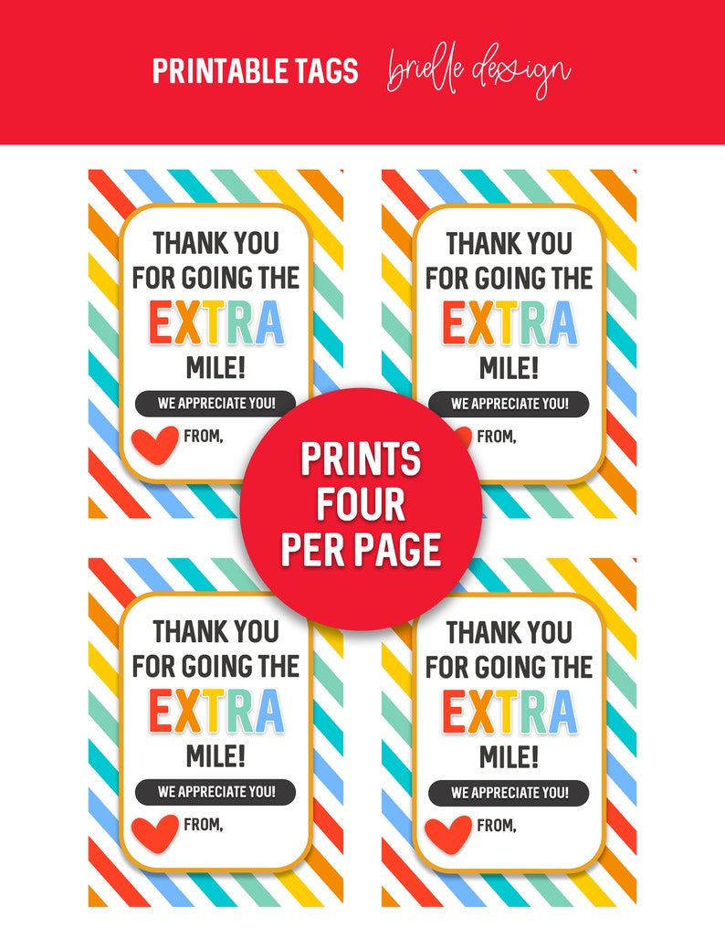 Extra Mile Thank You, Cute Thank You, Extra Gum Printable Tag ...