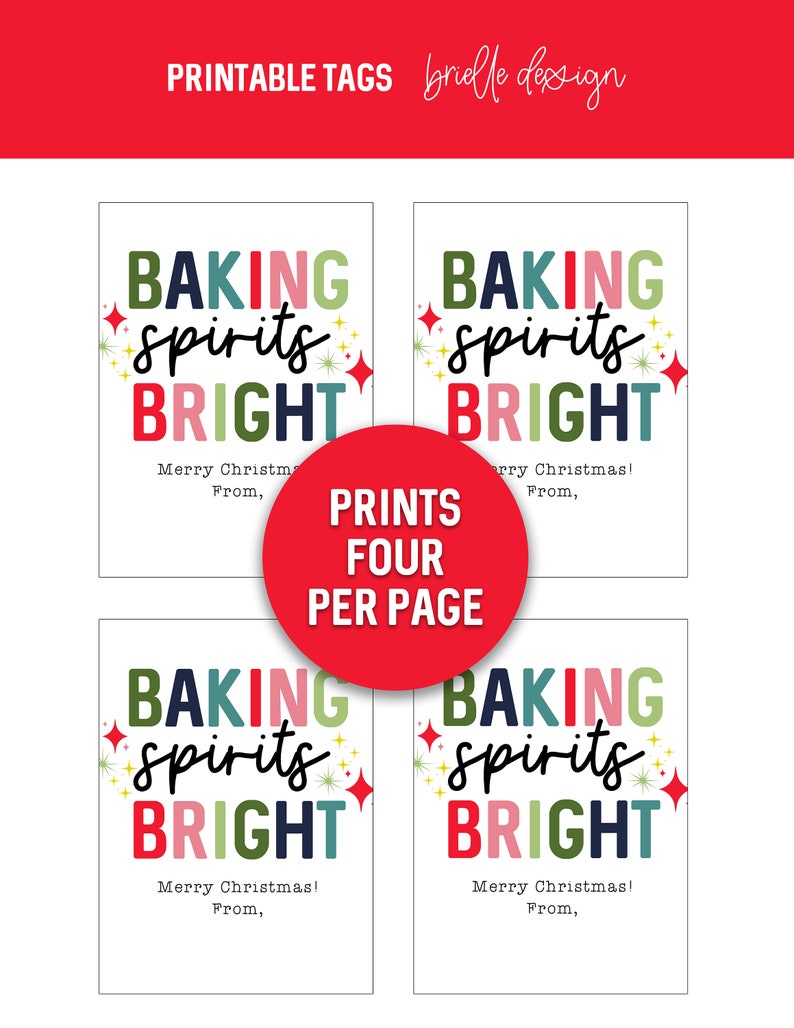 Baking Spirits Bright | Christmas Printable Tag | Neighbor, Friend ...