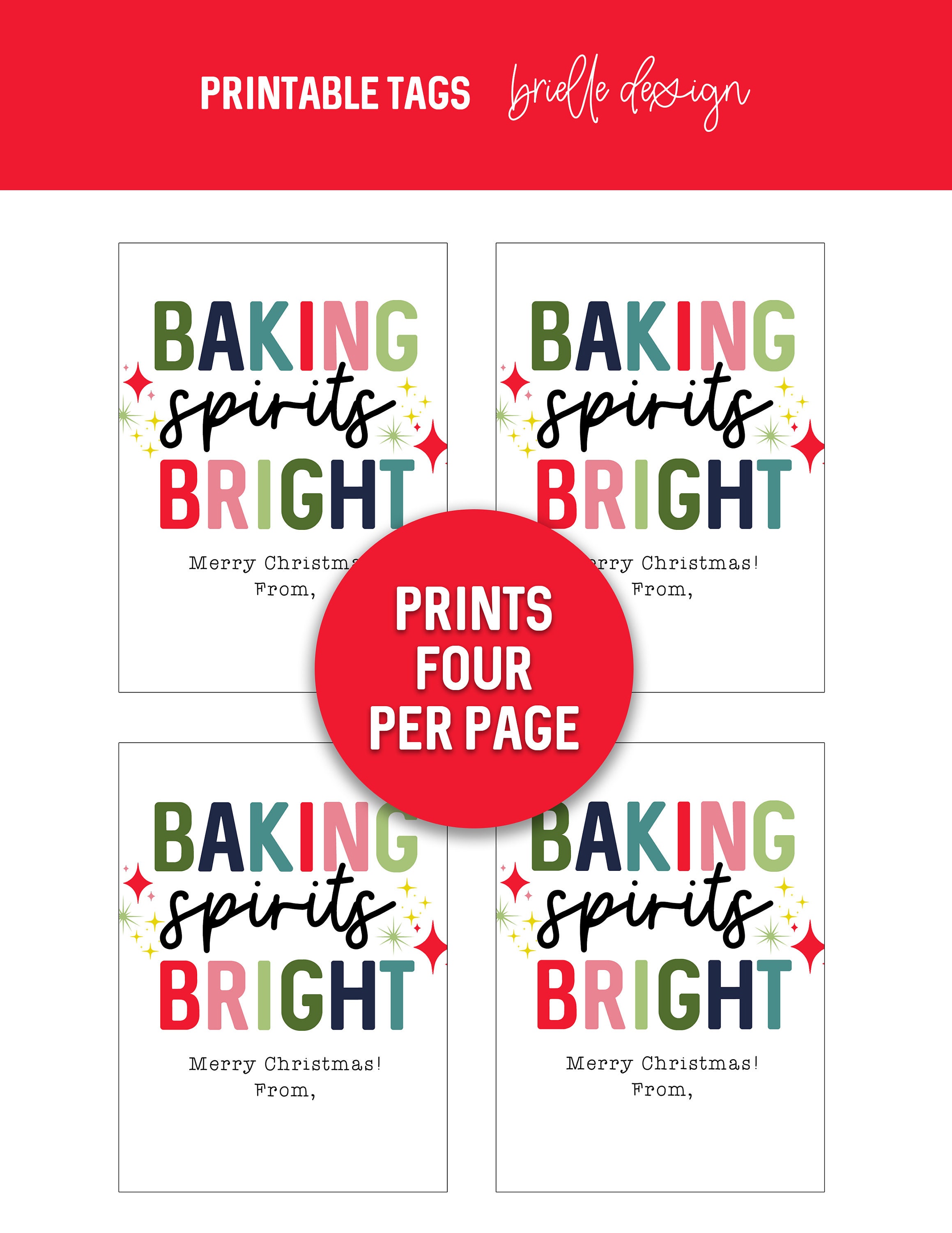 Baking Spirits Bright Christmas Printable Tag Neighbor, Friend, Teacher ...