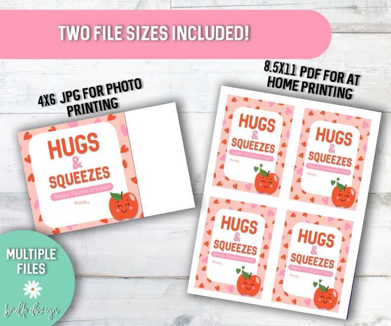 Hugs and Squeezes, Valentine Printable, Valentines Tag, Class Treat ...