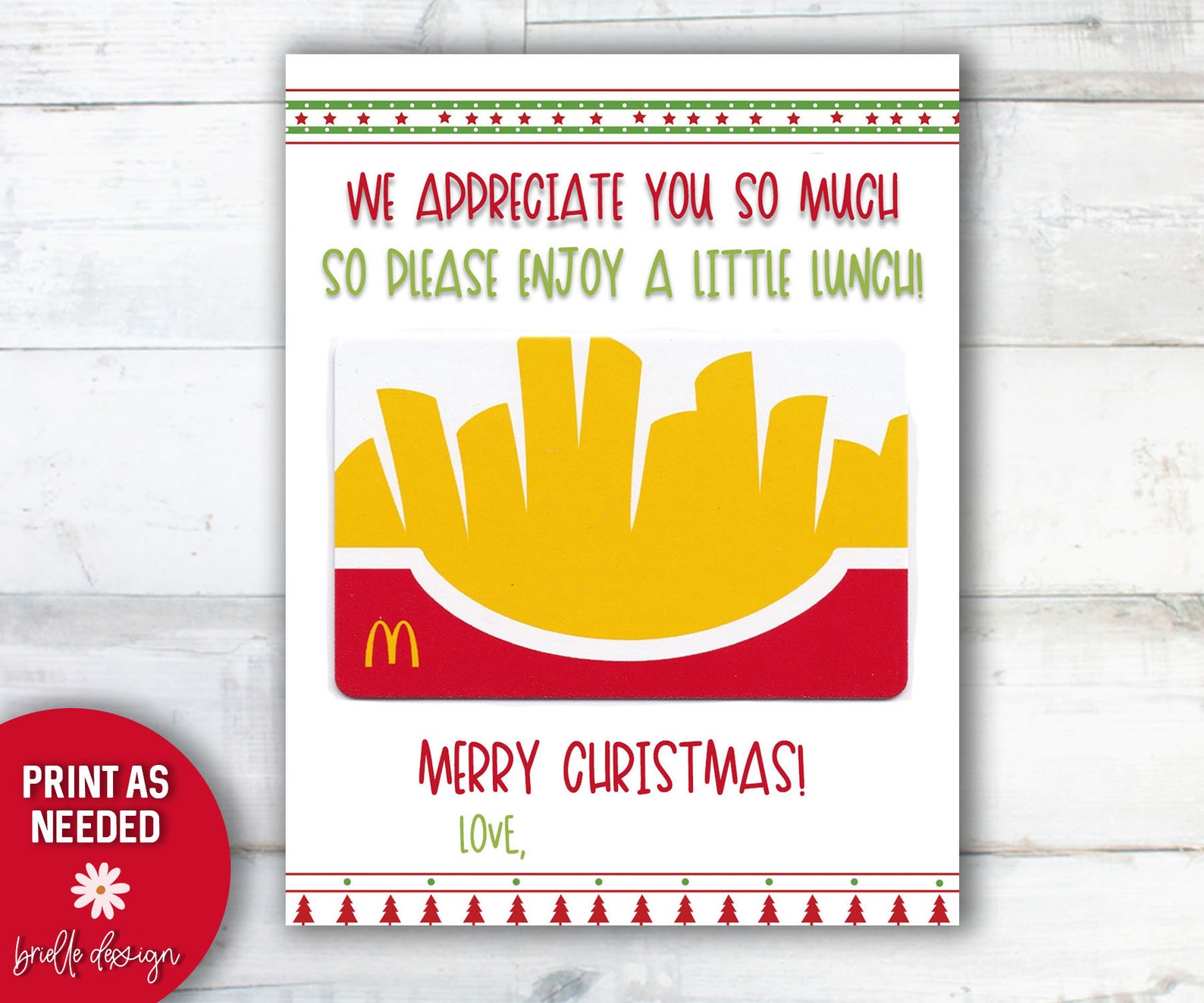 Christmas Lunch, Gift Card, Teacher, Friend, Coworker, Neighbor Gifts ...