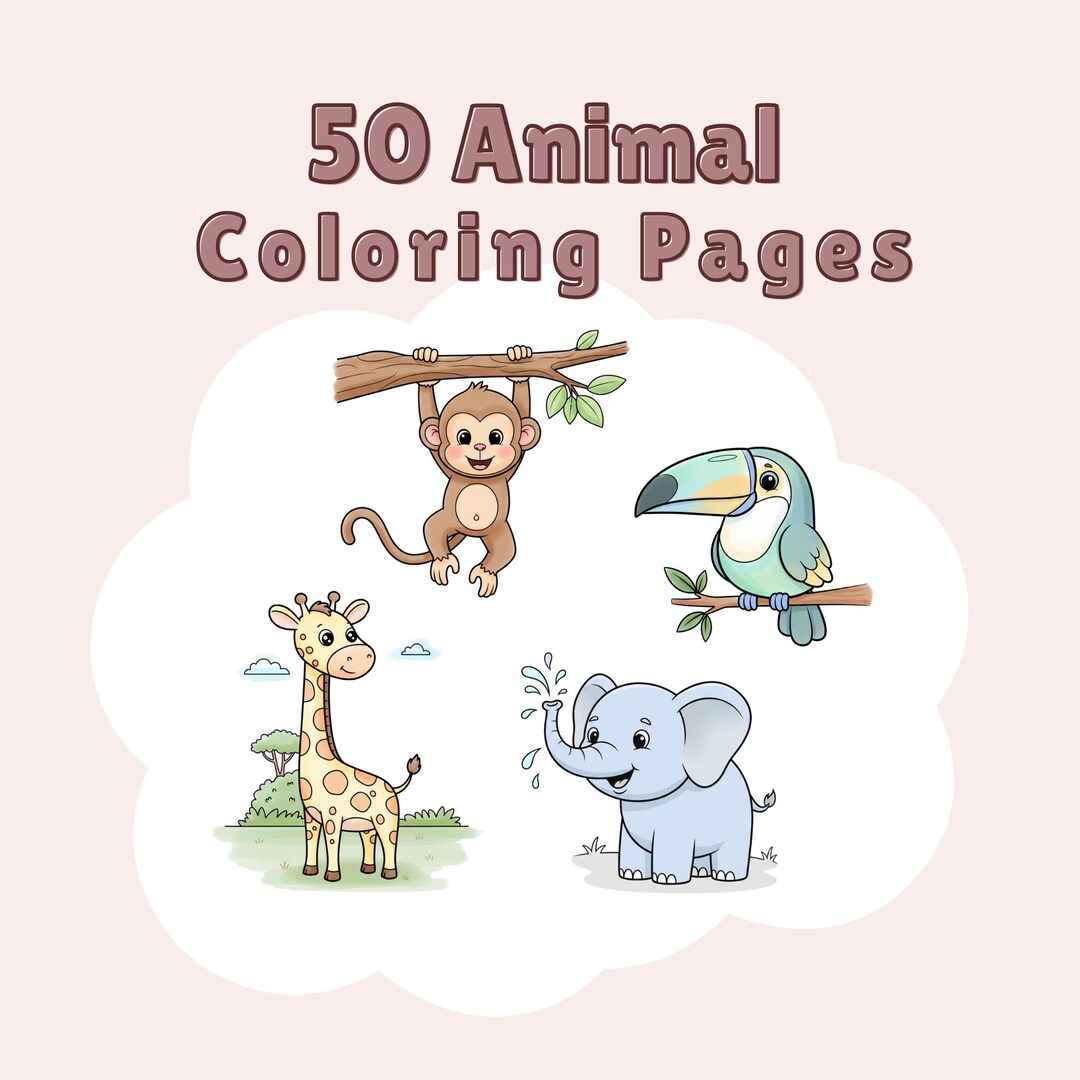 50 Animal Coloring Pages | PDF Printable Coloring Book for Kids | Cute ...