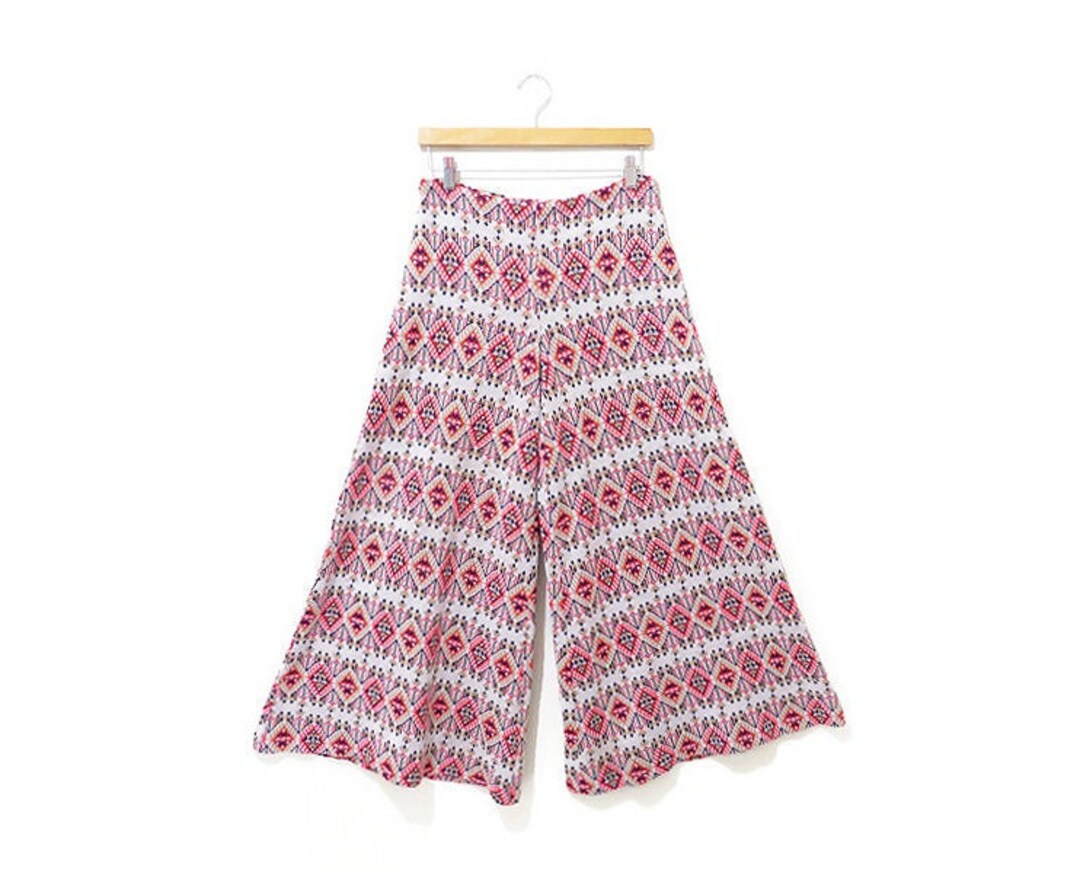 Vintage 1970s Wide Leg Pants Poly Knit Novelty Print 1970s Palazzo ...