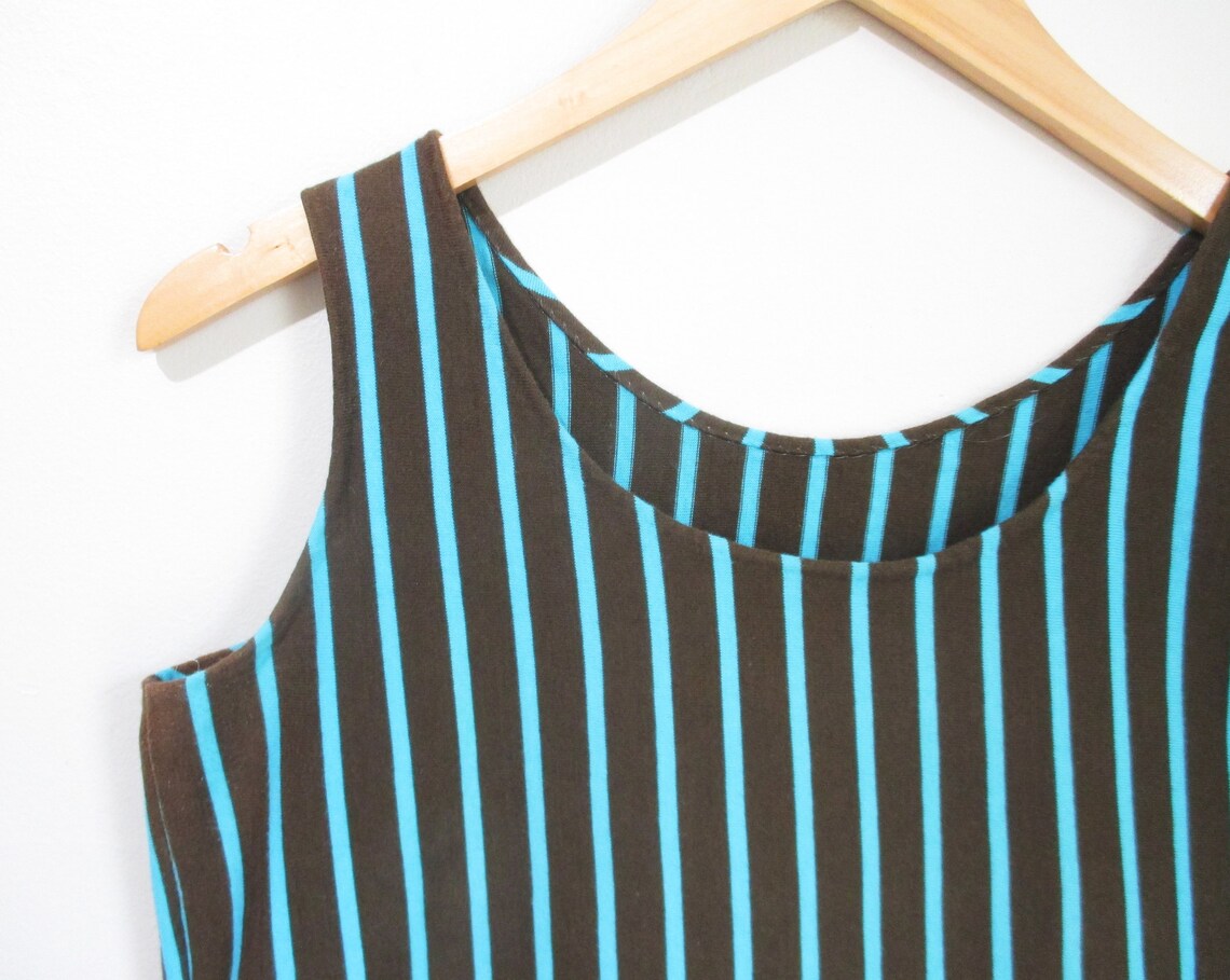 Vintage 1960s Tank Top Aqua and Brown 1960s Striped Tank Top | Etsy