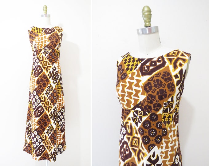Vintage 1960s Maxi Dress | Mod Tiki Batik Print 1960s 70s Maxi Dress ...