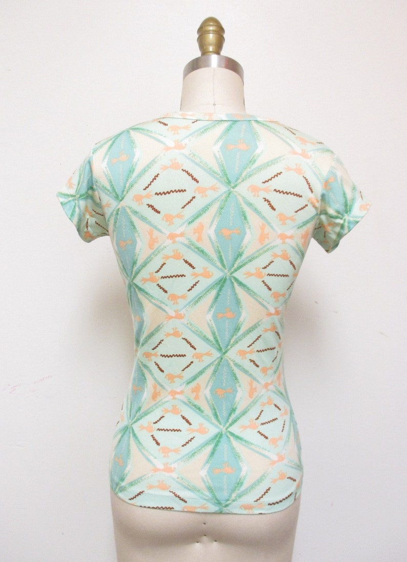 Vintage 1970s Bird Print Top Mint Green and Peach 1970s | Etsy