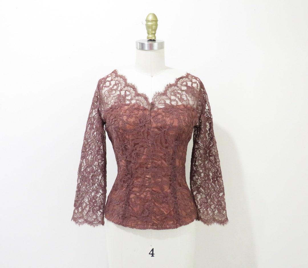 Vintage 1950s Lace Blouse | Copper and Chocolate Brown Lace 1950s ...
