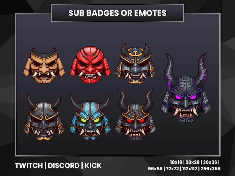 Oni Mask Samurai Demon Sub Badges | Japanese Twitch Bit Badges ...