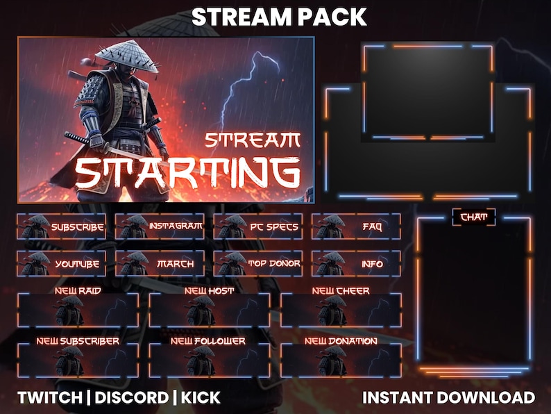 Storm Samurai Stream Pack Overlay for Twitch OBS Streamlabs | Lightning ...