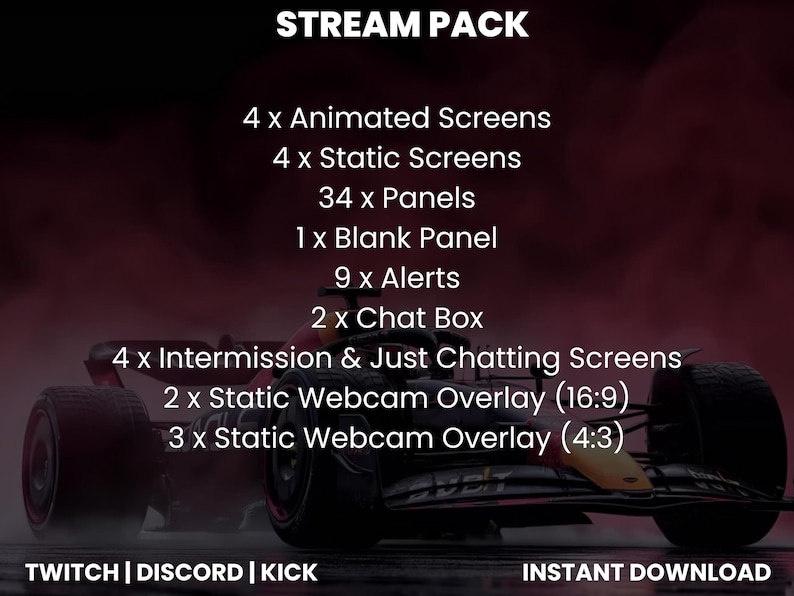 Neon Red Formula 1 Racing Stream Overlay Pack | F1 Motorsport Twitch ...