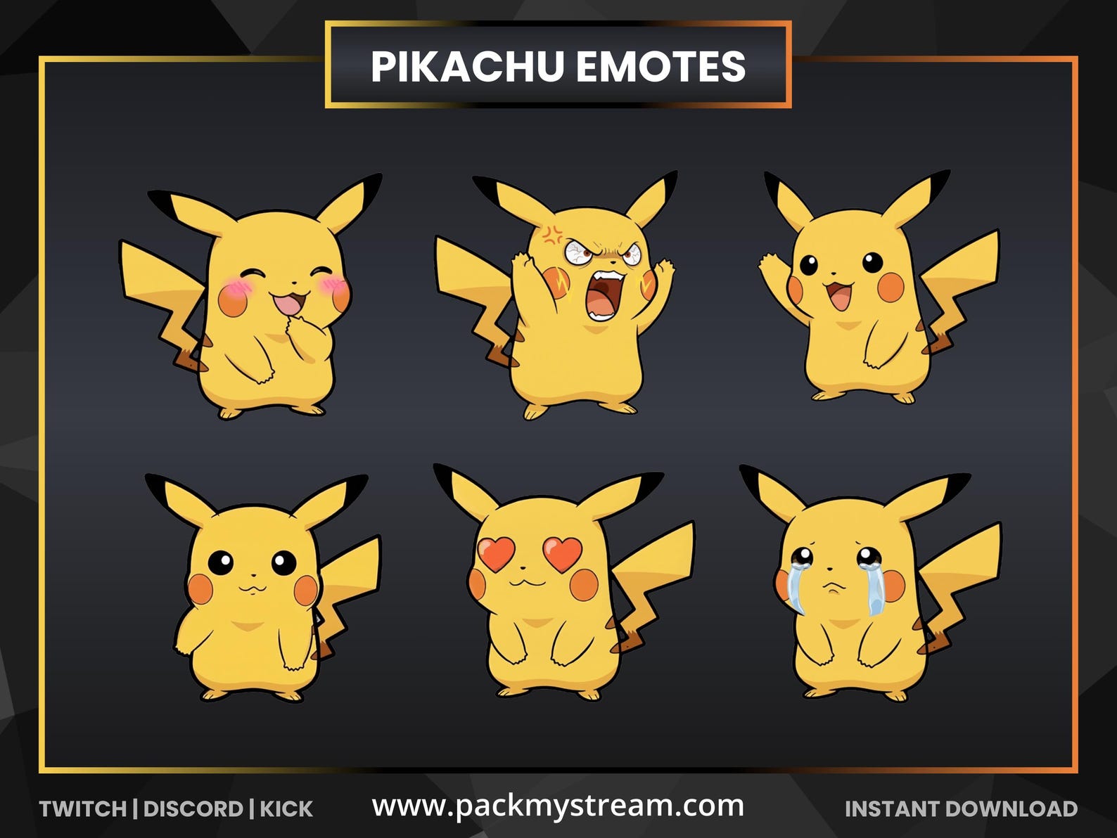 Pokemon Pikachu Emotes Pack | Yellow Electric Twitch Discord Kick ...