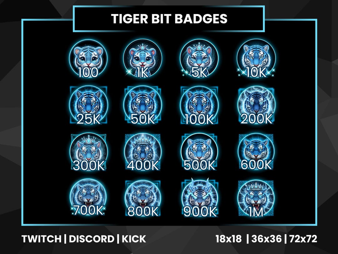 Blue Neon Tiger Bit Badges | Twitch, Kick, Discord (digital Download ...