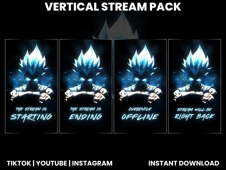 Blue Goku Stream Pack | Vertical Twitch, Tiktok, Youtube (animated ...