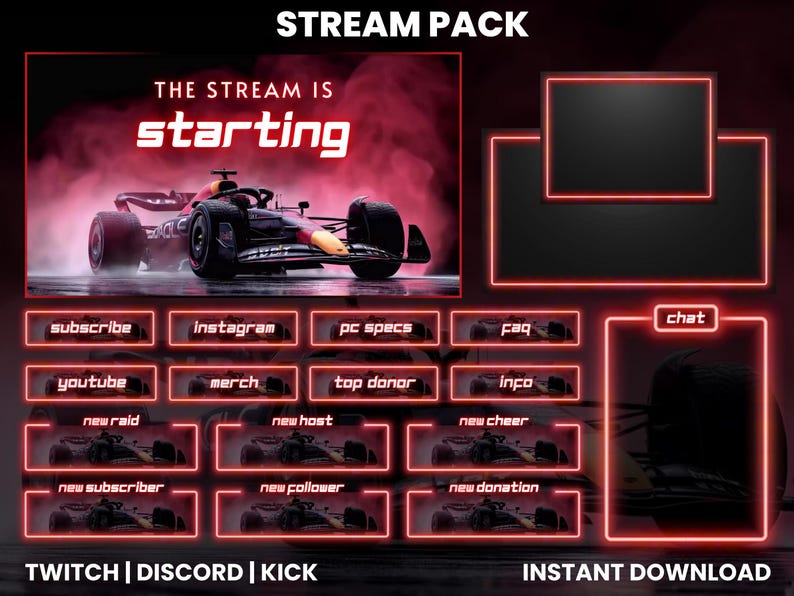 Red Racing Stream Pack – Motorsport Twitch Overlay (digital Download ...