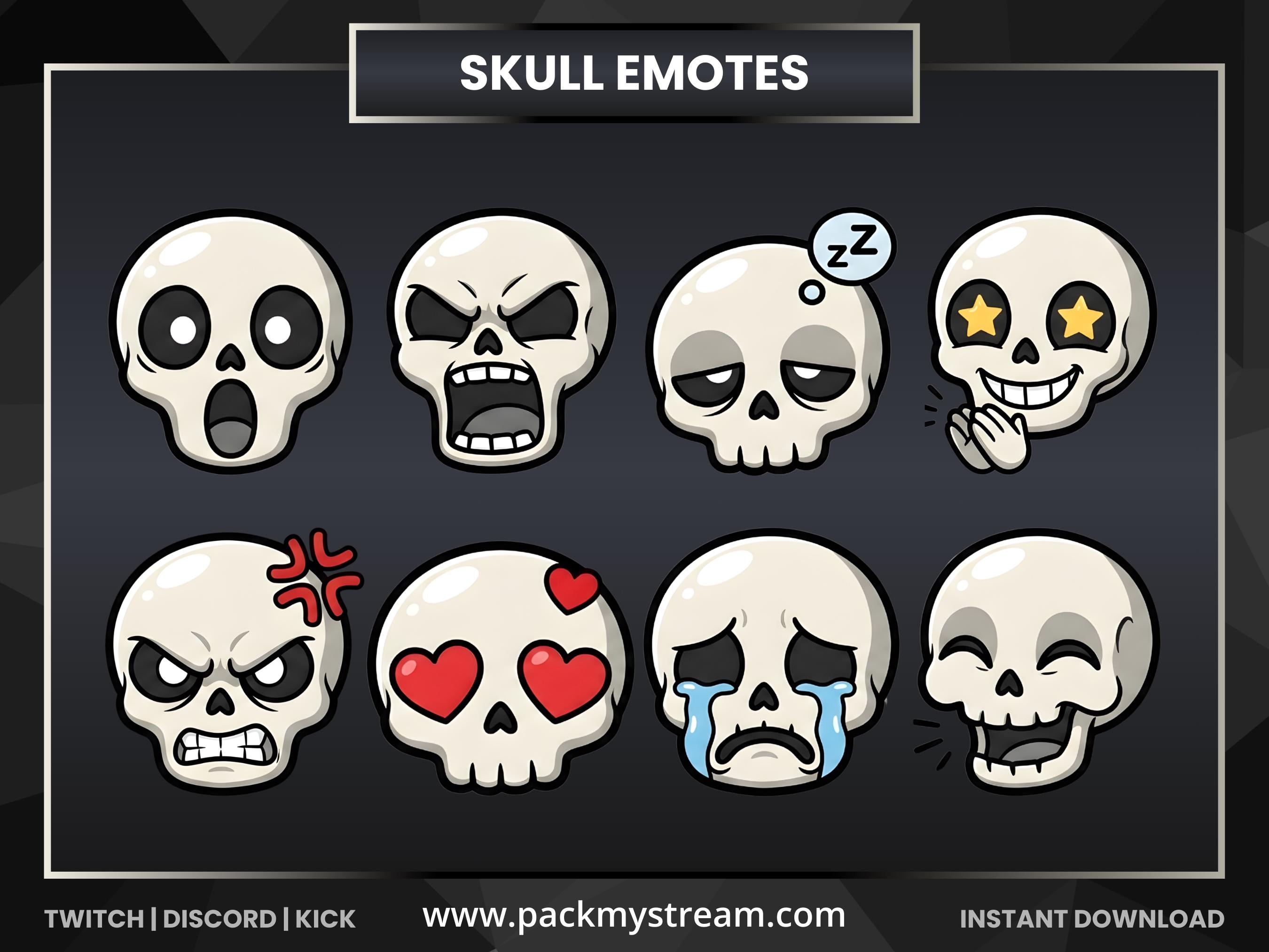 Skull Emotes Pack – Twitch Discord Kick Tiktok Youtube Reaction Emotes ...