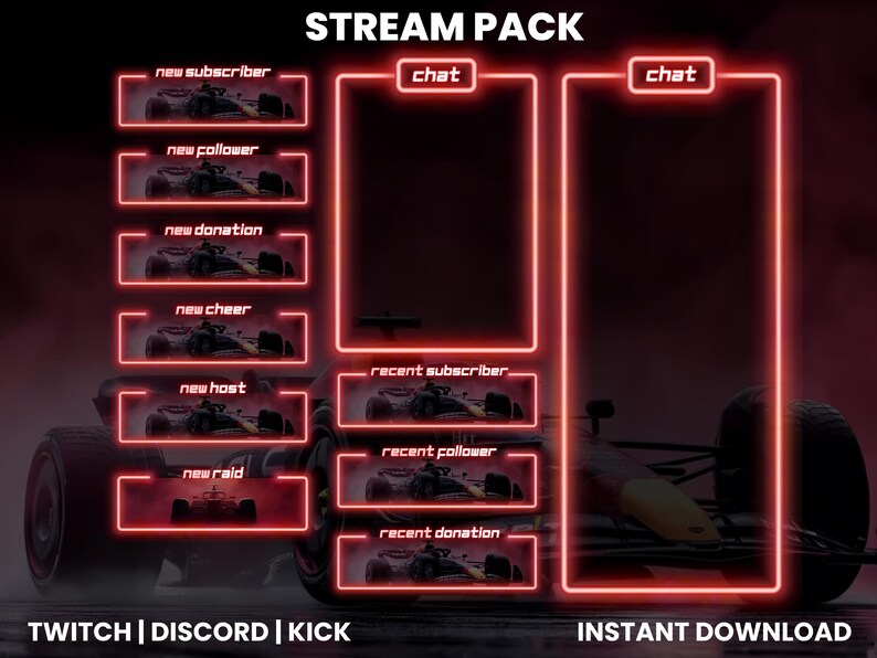 Neon Red Formula 1 Racing Stream Overlay Pack | F1 Motorsport Twitch ...