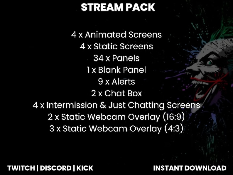 Glitch Joker Stream Pack – Twitch Overlays, OBS Screens, Panels, Alerts ...