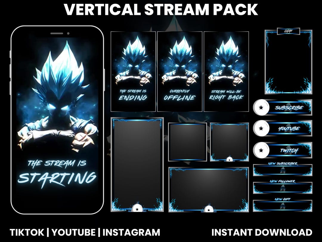 Blue Goku Stream Pack | Vertical Twitch, Tiktok, Youtube (animated ...