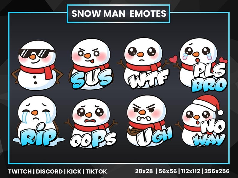 Snowman Stream Emotes Pack | Winter Twitch, Discord, Tiktok - Etsy