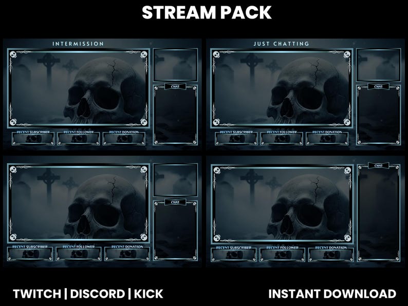 Dark Gothic Skull Stream Overlay Pack | Horror Twitch OBS Youtube Kick ...